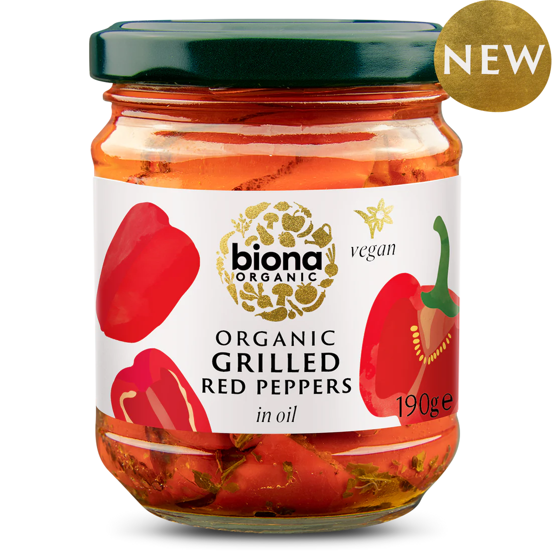 Organic Grilled Red Peppers In Oil - 190g - Biona